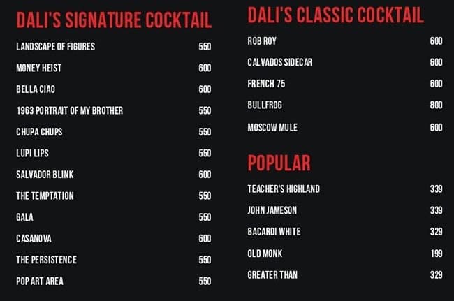 Menu at Dali - The Art Cafe', Nagpur