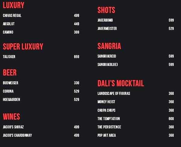 Menu at Dali - The Art Cafe', Nagpur