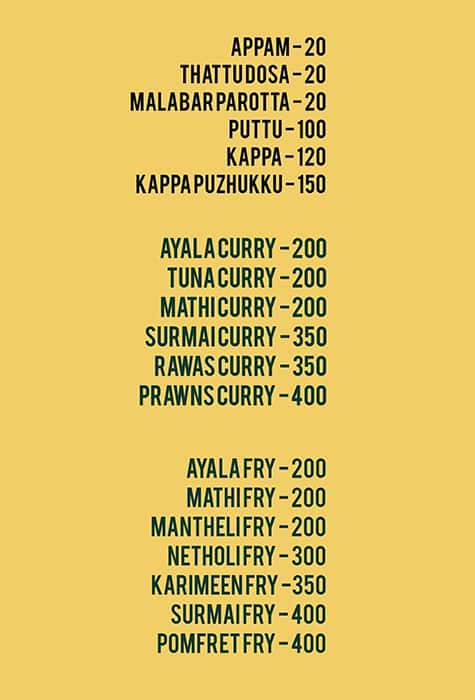 Menu of Alleppey Seafood Kitchen, Powai, Mumbai