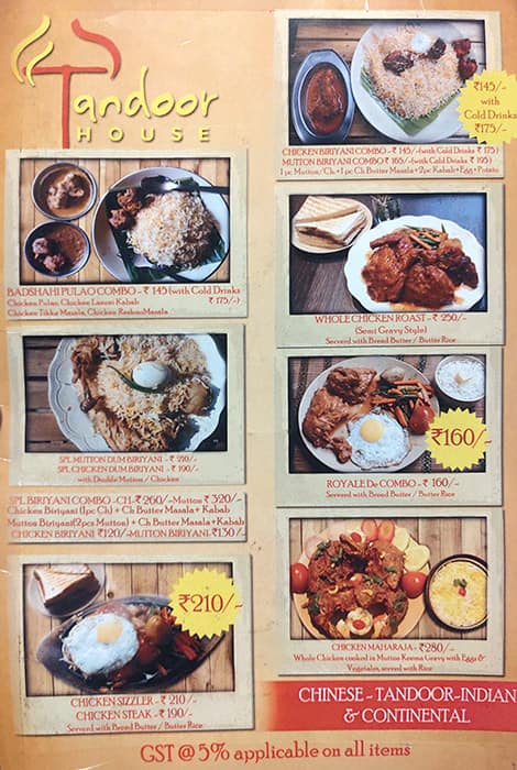 Menu of Tandoor House, Golpark, Kolkata