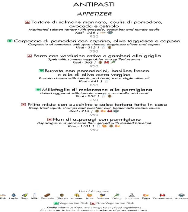 Menu of Paper Moon - Taj Fort Aguada Resort & Spa, Candolim, Goa