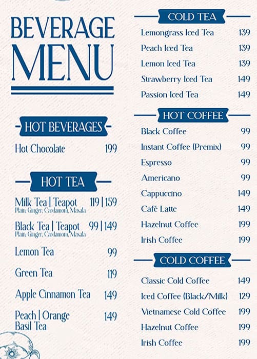 Menu of Theo Cafe, Hennur, Bangalore