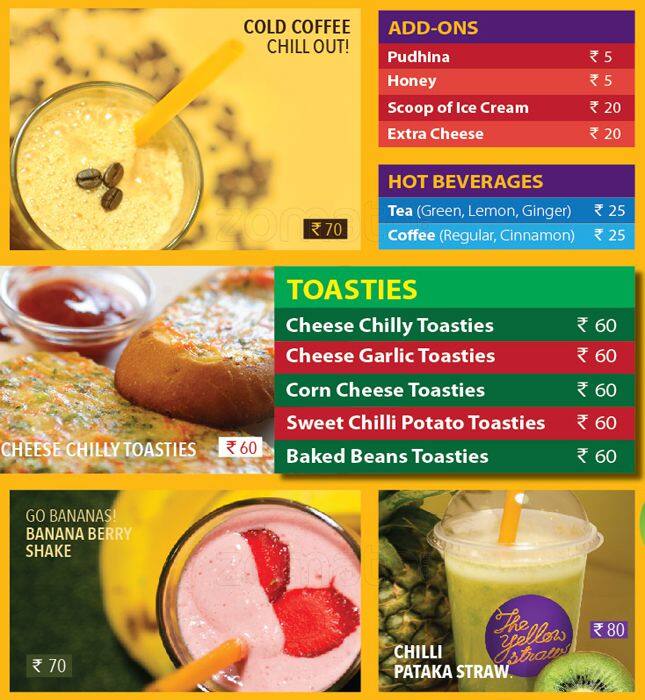 The Yellow Straw Menu, Menu for The Yellow Straw, Sector 5, Salt Lake ...