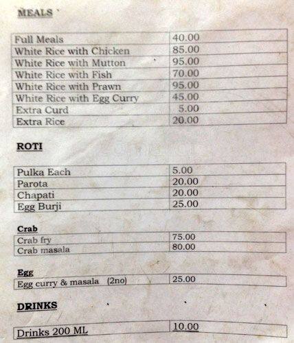 Menu at Amrutha, Visakhapatnam, Near Jaggarao Bridge