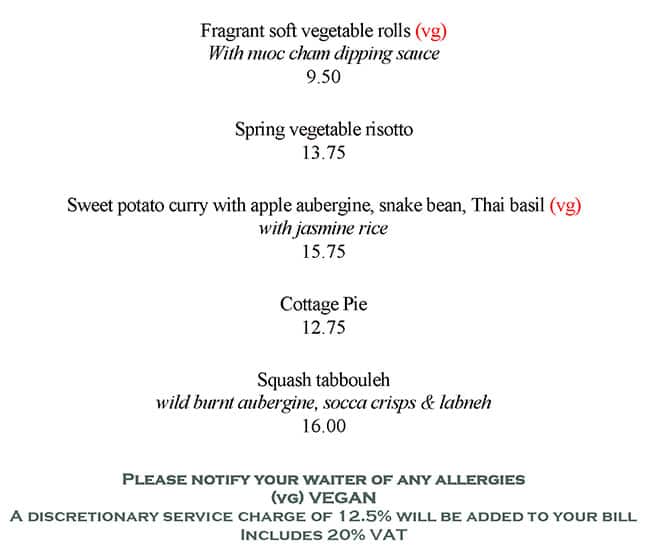 Menu at The Ivy restaurant, London, 1-5 West St