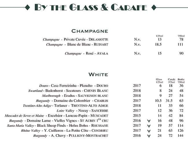 Menu at The Ivy restaurant, London, 1-5 West St