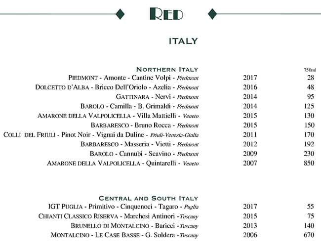 Menu at The Ivy restaurant, London, 1-5 West St