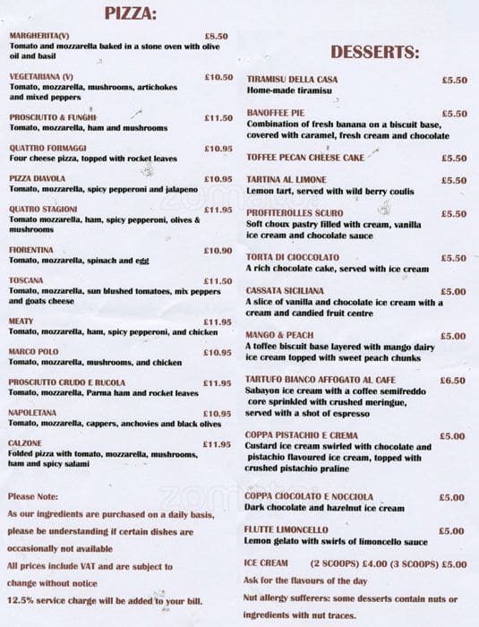 Menu at Marco Polo restaurant, London, Riverside Quarter - London ...