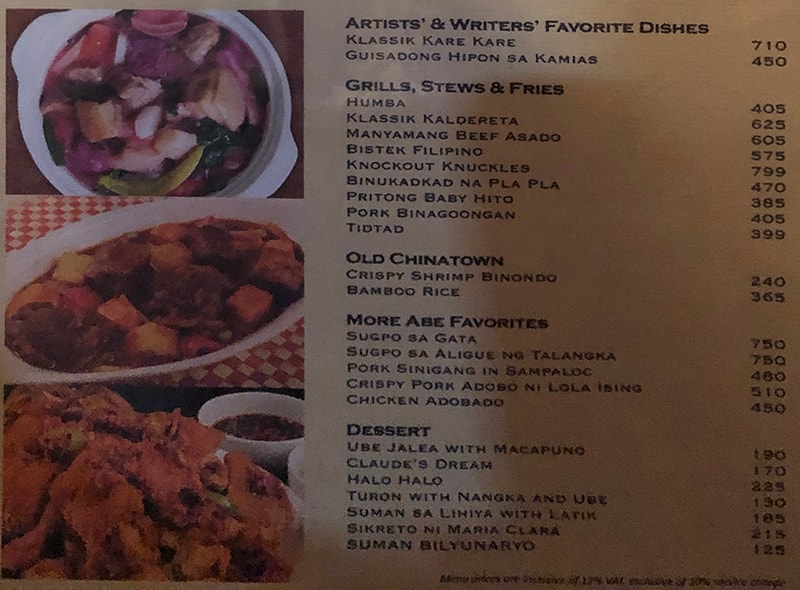Menu at Abe restaurant, Taguig, 11th Ave