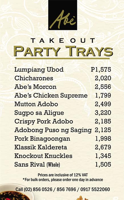 Menu at Abe restaurant, Taguig, 11th Ave