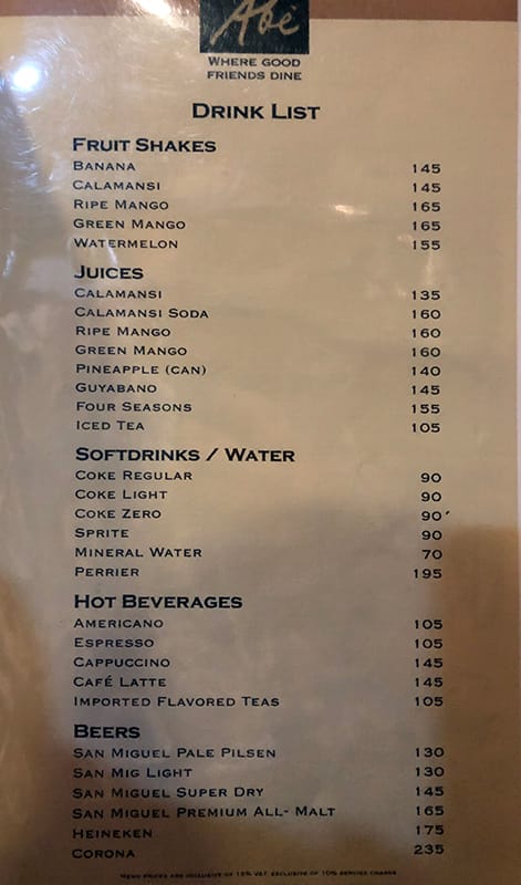 Menu at Abe restaurant, Taguig, 11th Ave
