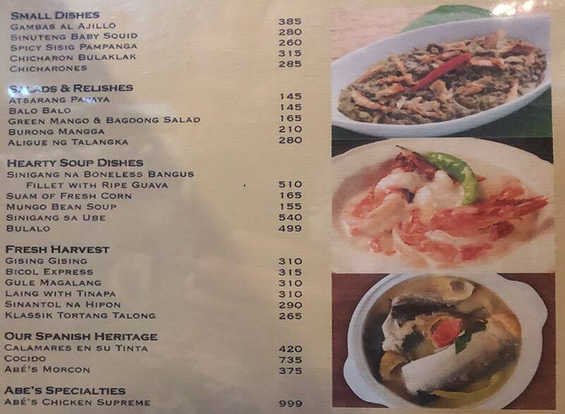 Menu at Abé restaurant, Quezon City, Level M3 TriNoma Mall