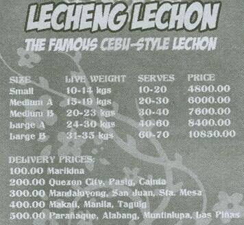 Menu at Lecheng Lechon, San Juan