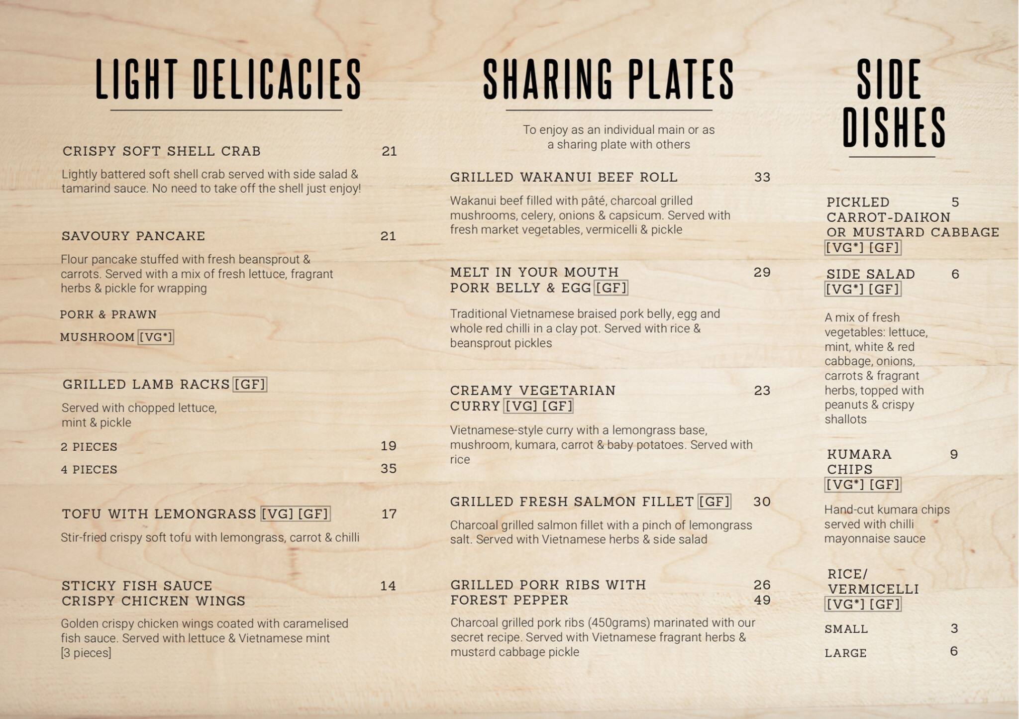 Menu at Saigon Van Grill Bar, Wellington, 201 Cuba St