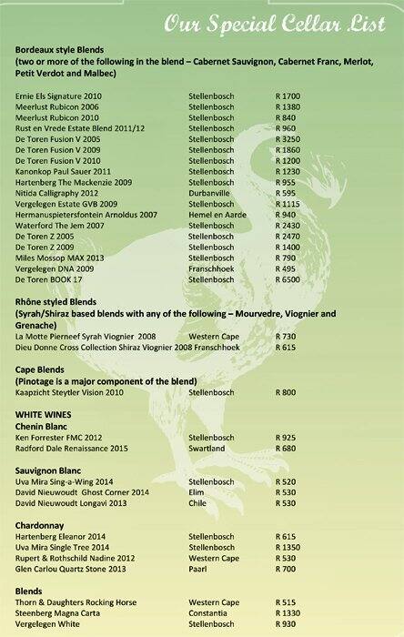 Menu at Ile Maurice restaurant, Umhlanga