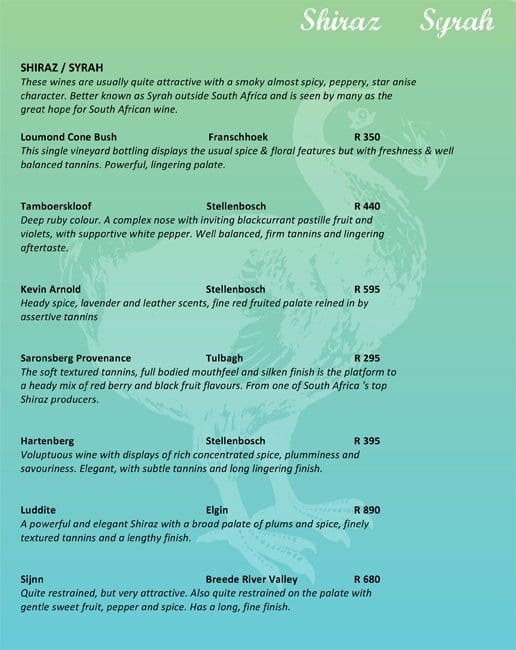 Menu at Ile Maurice restaurant, Umhlanga