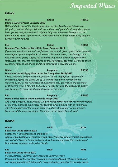 Menu at Ile Maurice restaurant, Umhlanga