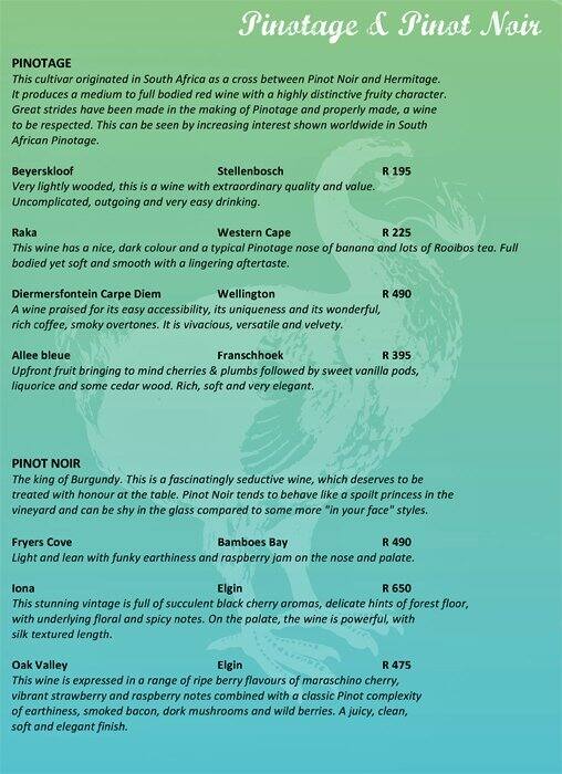 Menu at Ile Maurice restaurant, Umhlanga