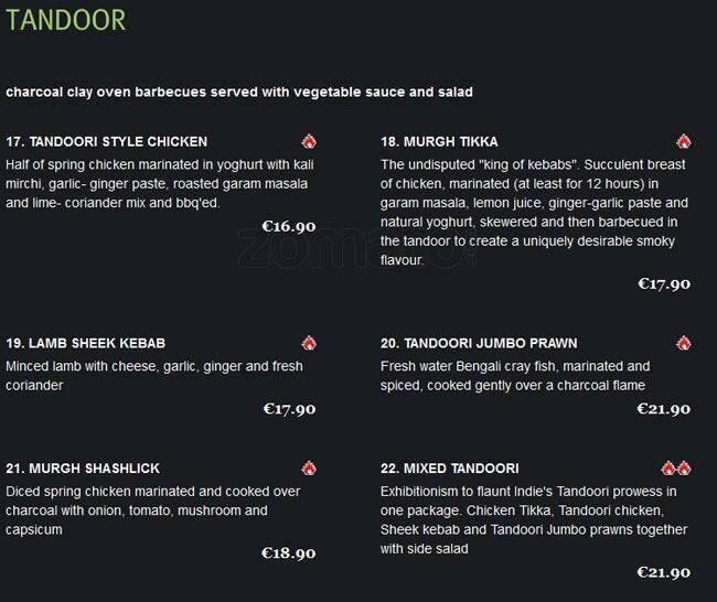 Menu at Indie Spice Grill restaurant, Swords, Burgundy House