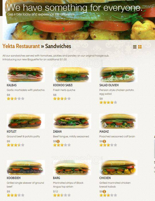 Menu at Yekta Kabob Counter restaurant, Rockville