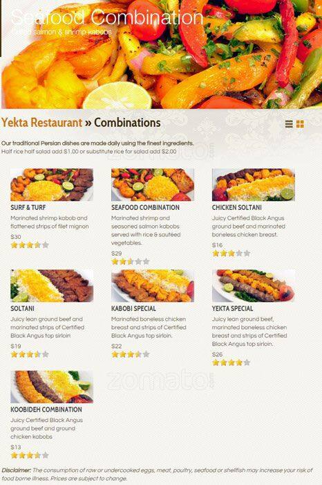 Menu at Yekta Kabob Counter restaurant, Rockville