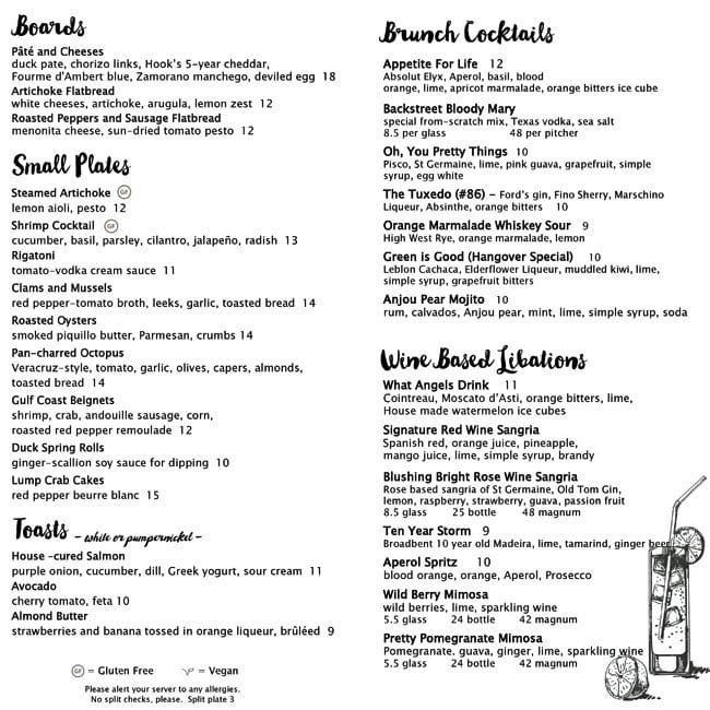 Menu at Backstreet Cafe, Houston