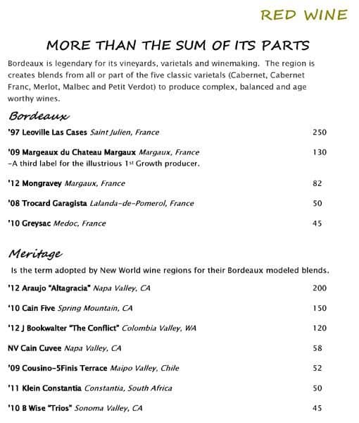 Menu at Backstreet Cafe, Houston