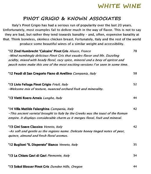 Menu at Backstreet Cafe, Houston