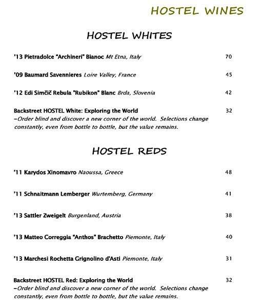 Menu at Backstreet Cafe, Houston