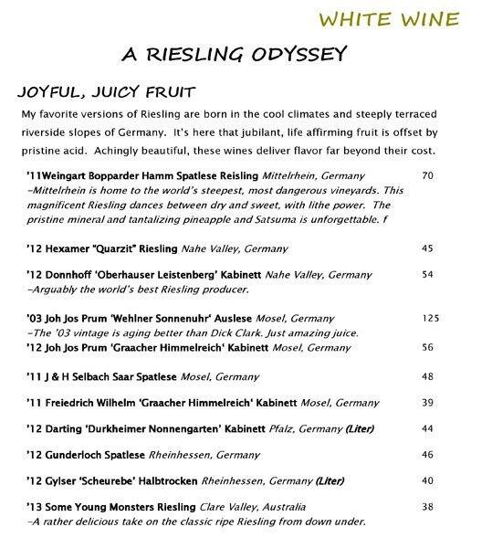 Menu at Backstreet Cafe, Houston