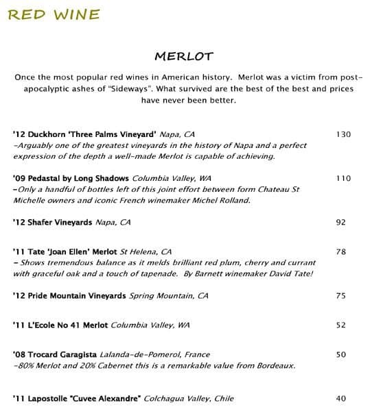 Menu at Backstreet Cafe, Houston