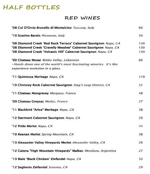 Menu at Backstreet Cafe, Houston