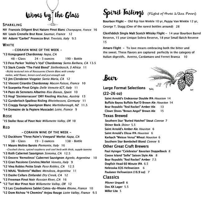 Menu at Backstreet Cafe, Houston