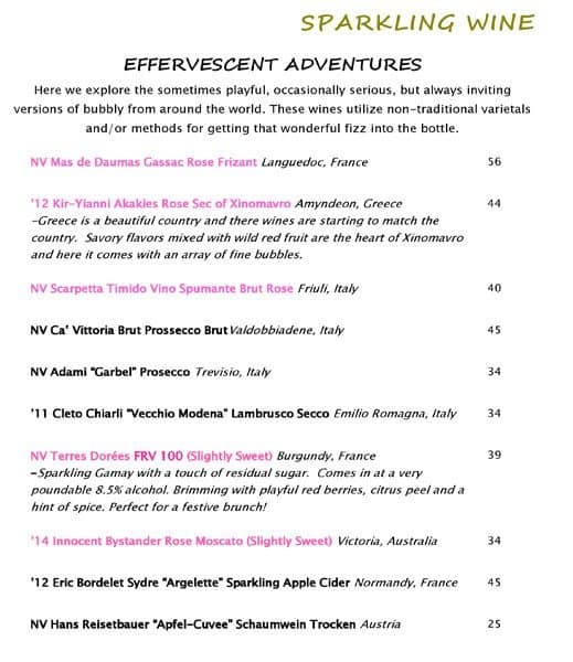 Menu at Backstreet Cafe, Houston