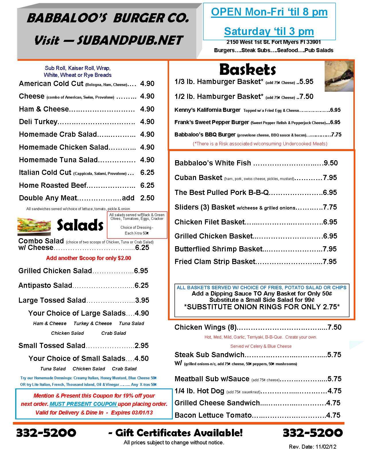 Sub & Pub menu, Menu restauracji Sub & Pub, Fort Myers, Fort Myers ... Sub & Pub menu, Menu restauracji Sub & Pub, Fort Myers, Fort Myers ...