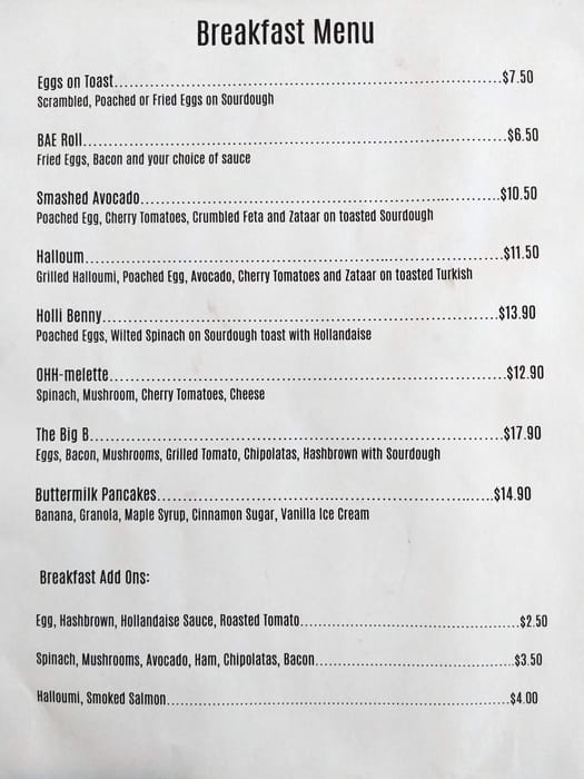 Carta de Cafe Alexandria, Alexandria