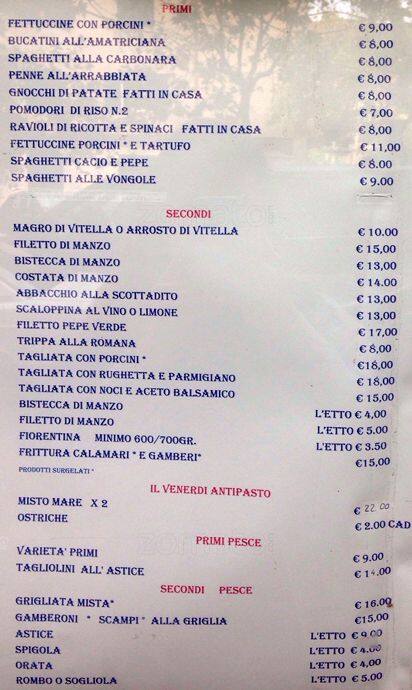 Menu da Trattoria Pizzeria La Pineta, Roma, Via Valerio Publicola