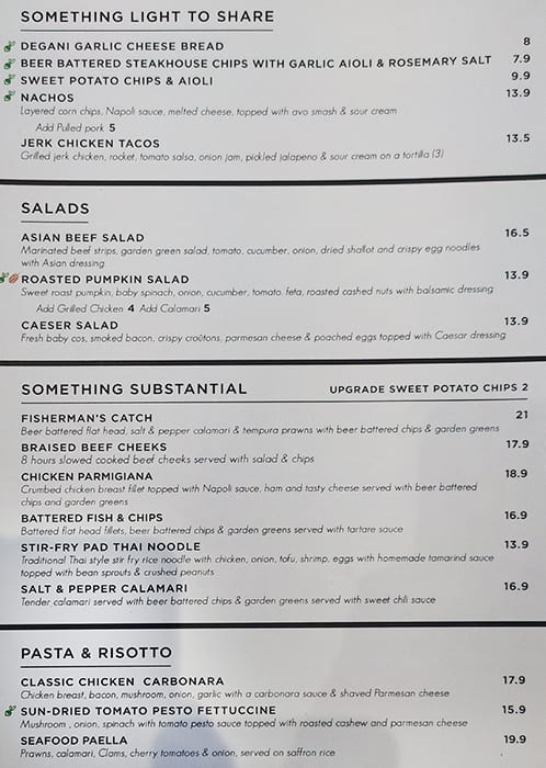 Menu at Degani restaurant, Calamvale