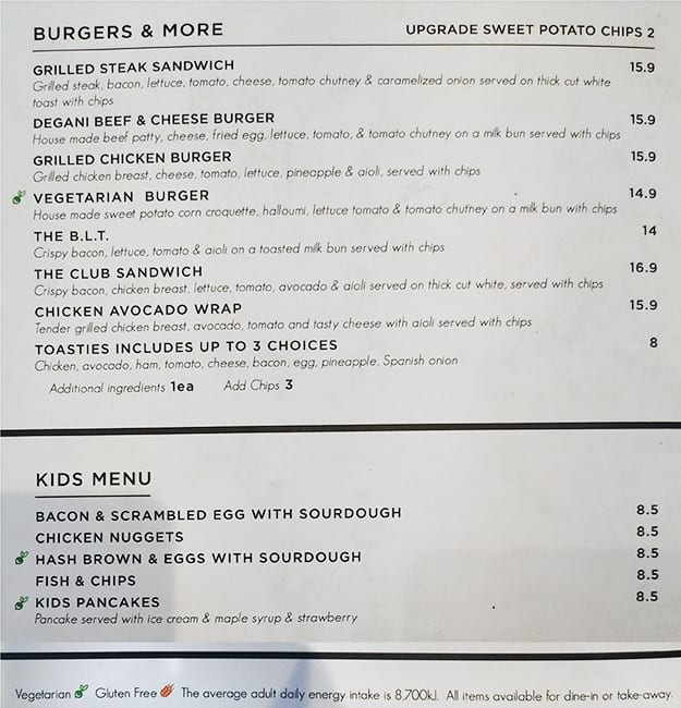 Menu at Degani restaurant, Calamvale