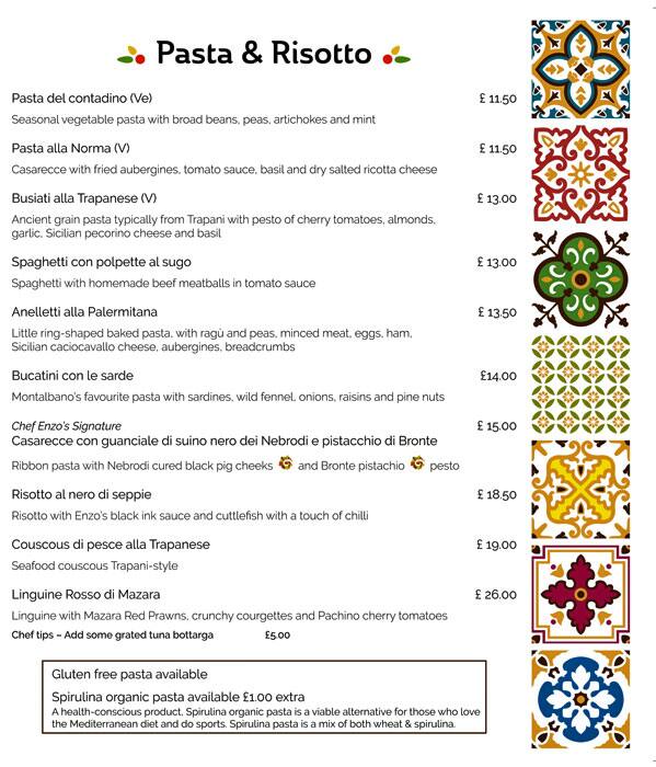 Menu at Enzo's Kitchen restaurant, London