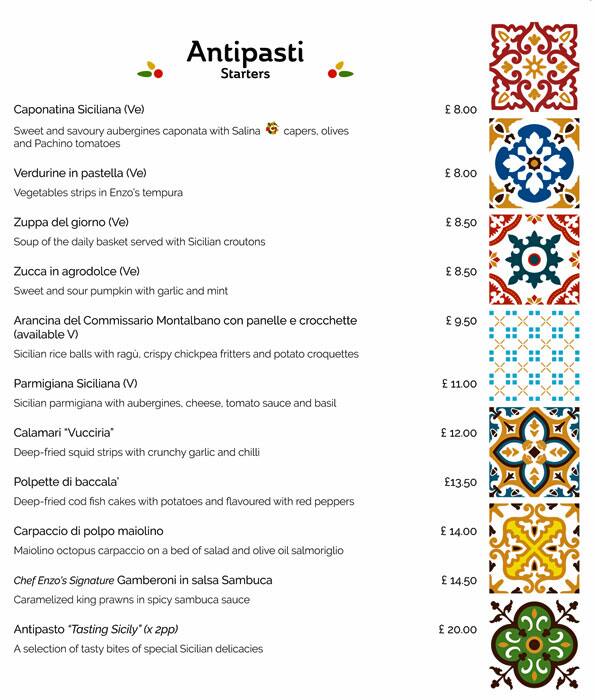 Menu at Enzo's Kitchen restaurant, London