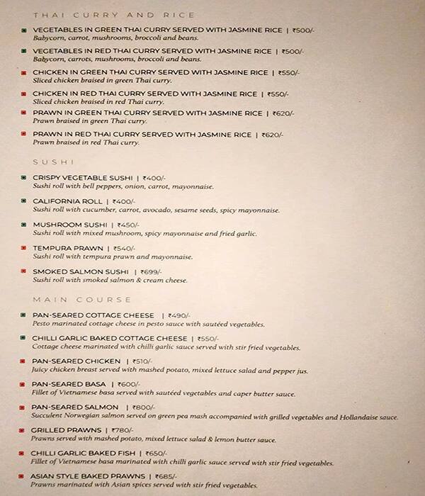 Menu at Smoor, Bengaluru