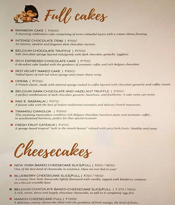 Menu at Smoor, Bengaluru