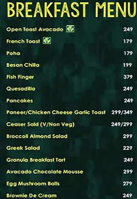 Menu of The Big Tree Cafe, Gwal Pahari, Gurgaon