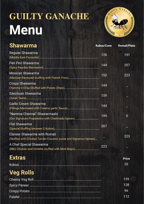 Menu of Guilty Ganache, Chromepet, Chennai