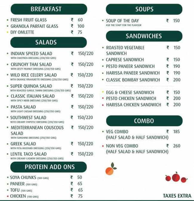 Menu of Nourishing Farms, Pimple Saudagar, Pune