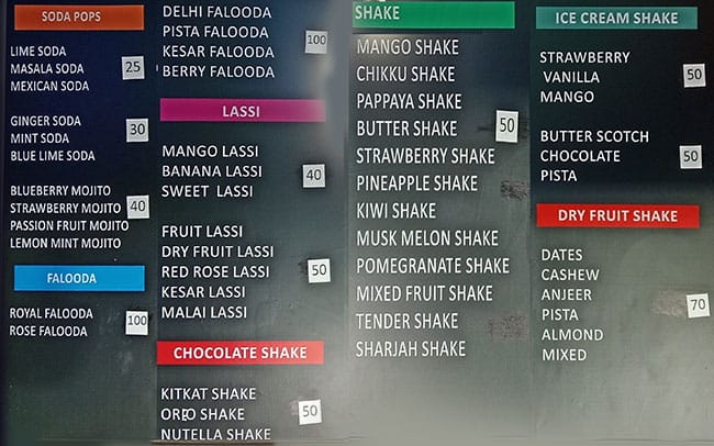 Menu of Fresh Juice Bar, Hosur Road, Bangalore