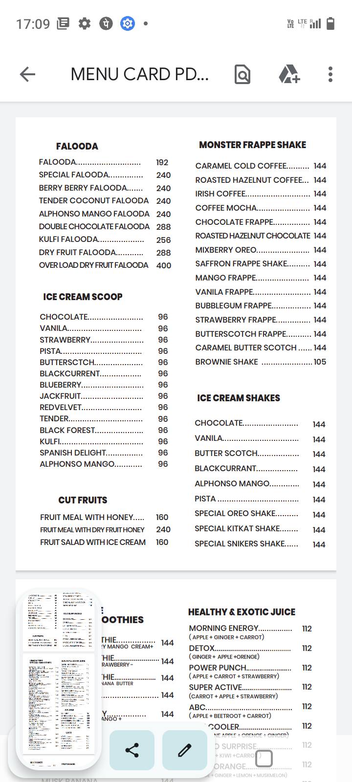 Menu of Lemon Tree, Vandalur, Chennai