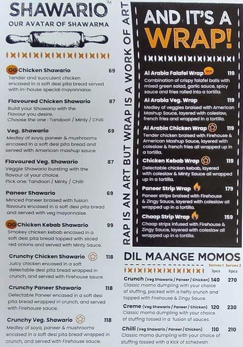 Menu of The Tummy Section, Rohini, New Delhi