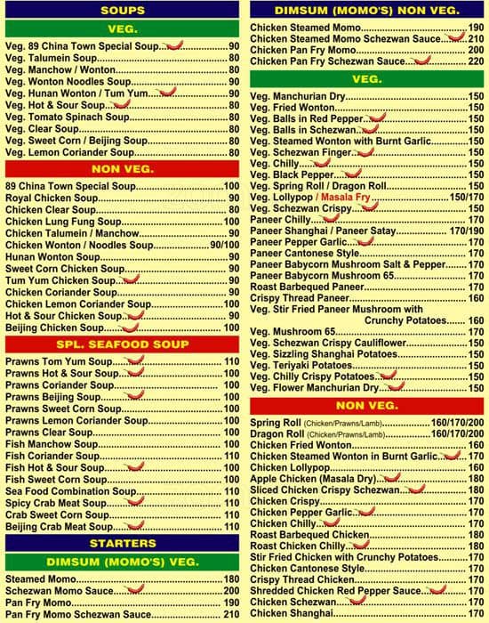 89 China Town Menu, Menu for 89 China Town, Mira Road, Mumbai - Zomato